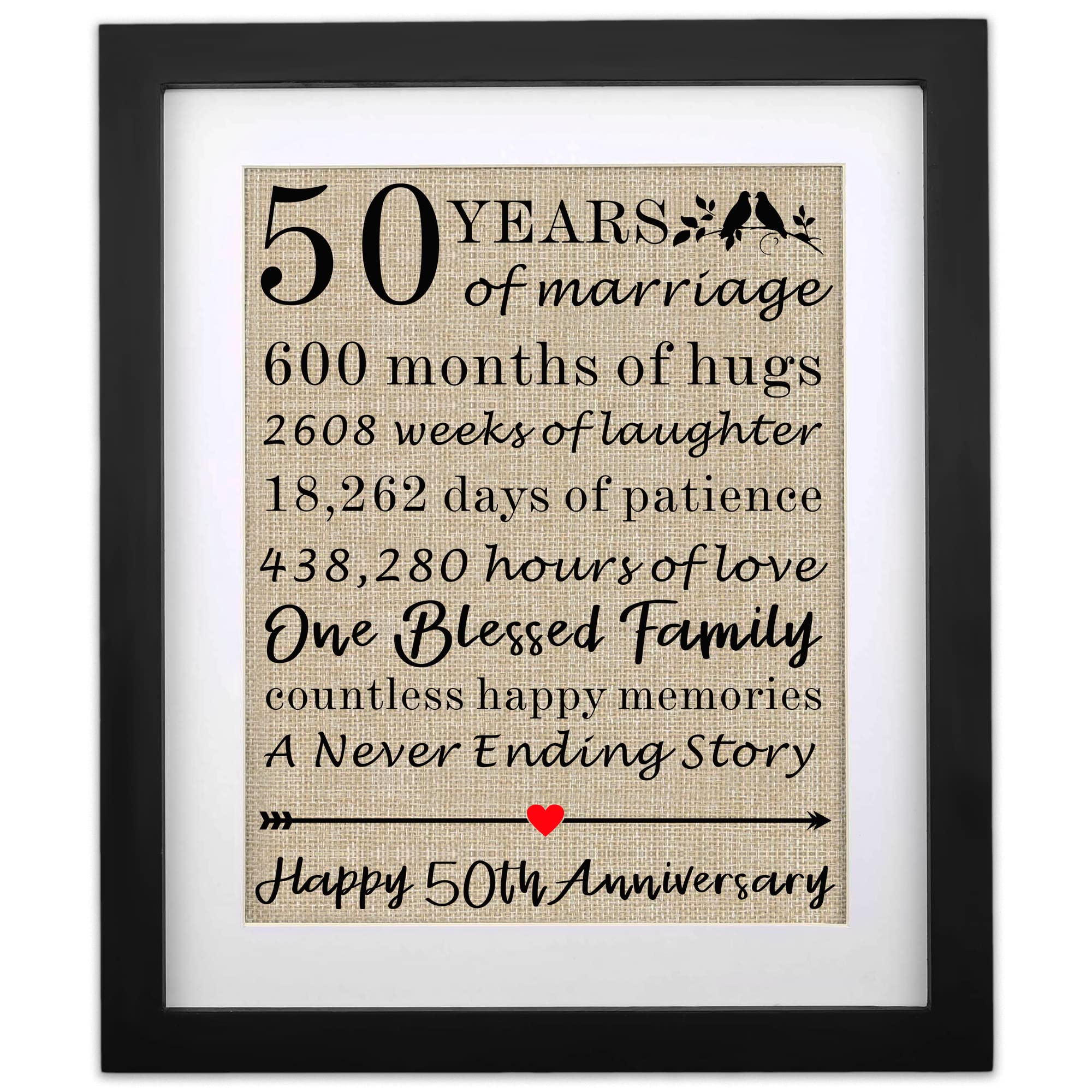 50 Years Anniversary Gift for Parents Grandparents, 50th Wedding Anniversary Burlap Print for Mom Dad, Golden 50 Years of Marriage Gifts for Grandpa, Grandma - Happy 50th Anniversary Decoration