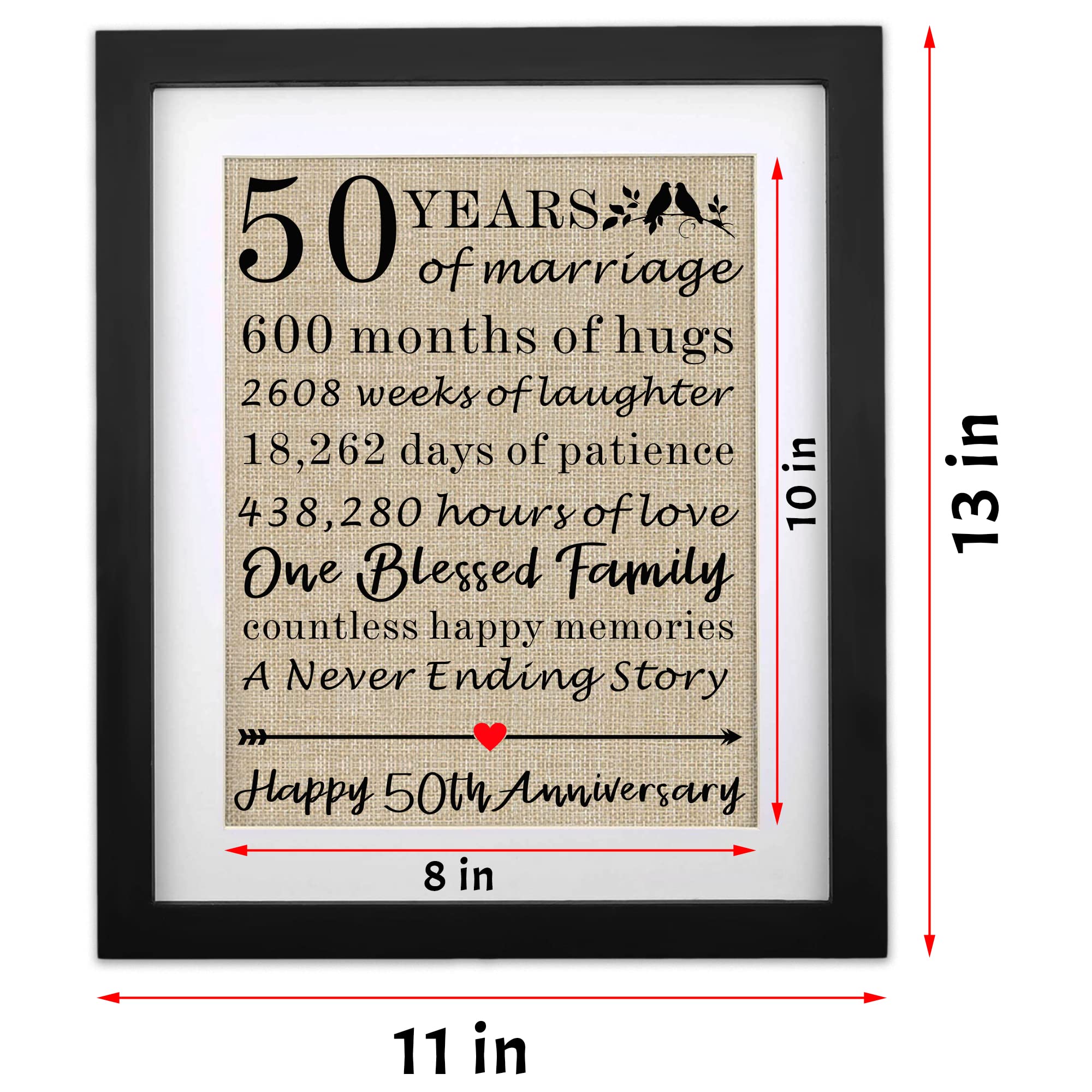 50 Years Anniversary Gift for Parents Grandparents, 50th Wedding Anniversary Burlap Print for Mom Dad, Golden 50 Years of Marriage Gifts for Grandpa, Grandma - Happy 50th Anniversary Decoration