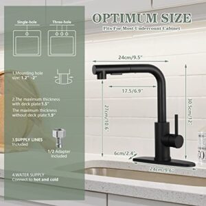 KZH Matte Black Kitchen Faucets with Pull Down Sprayer, Single Handle Kitchen Sink Faucet with Pull Out Sprayer with Deck Plate for Rv/Bar Sink/Laundry/Outdoor tap