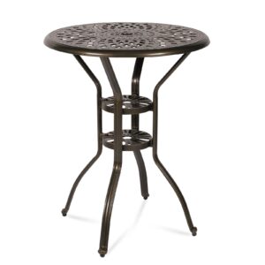 meetwarm patio height bar table, 31" bar height bistro table, outdoor cast aluminum bistro round high top dining table with 2" umbrella hole for garden deck backyard, dark bronze