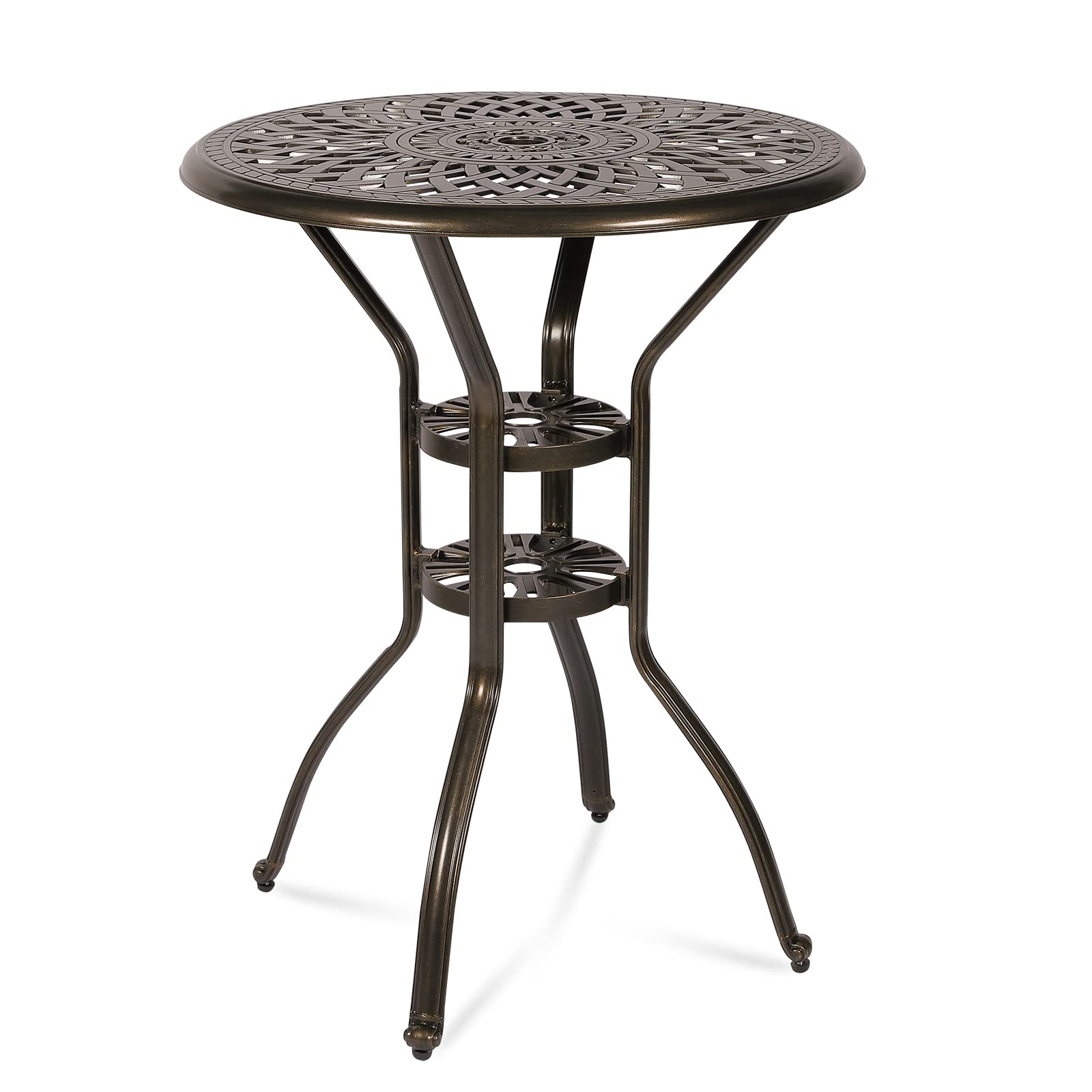 MEETWARM Patio Height Bar Table, 31" Bar Height Bistro Table, Outdoor Cast Aluminum Bistro Round High Top Dining Table with 2" Umbrella Hole for Garden Deck Backyard, Dark Bronze