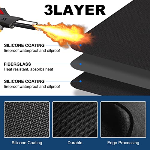 Joysup Under Grill Mat 44×25 Inch for Outdoor Grill, Fireproof Pad for Fire Pit, Flat Top, Smokers, Gas Grills and Fireplace ，Waterproof Fireproof BBQ Protective Mat for Decks、Patios and Wooden Floor