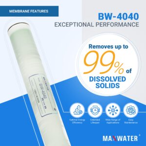 Max Water Brackish Water RO Membrane Element-BW-4040 2400 GPD, Commercial Reverse Osmosis size 4" x 40" good for Industrial, Municipal, Waste Water Re-Use, Car Wash, Whole House etc. (Pack of 2)