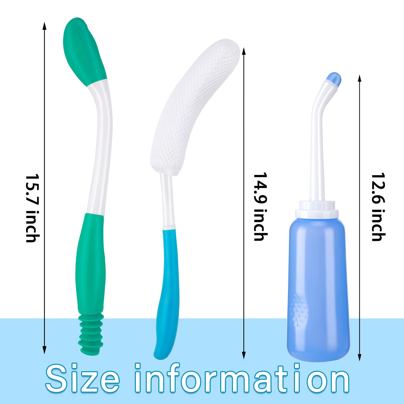 3 Pcs Extended Reach Comfort Kit Portable Bidet Body Brush and Toilet Aids for Wiping Set, Elderly Assistance Butt Cleaner Shower Brush Travel Bidet for Pregnant Physically Challenged Bath Tools