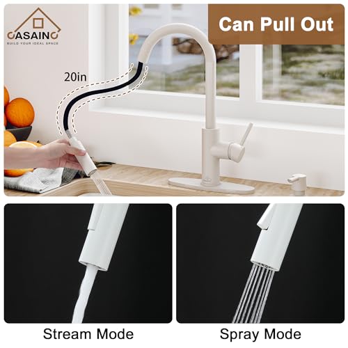 CASAINC Kitchen Faucet with Pull Down Sprayer Matte White, 1.8 gpm 16.89in H Touchless Motion Sensor Single Handle Kitchen Sink Faucet, Lead-Free Copper for Bar Laundry Kitchen Sink