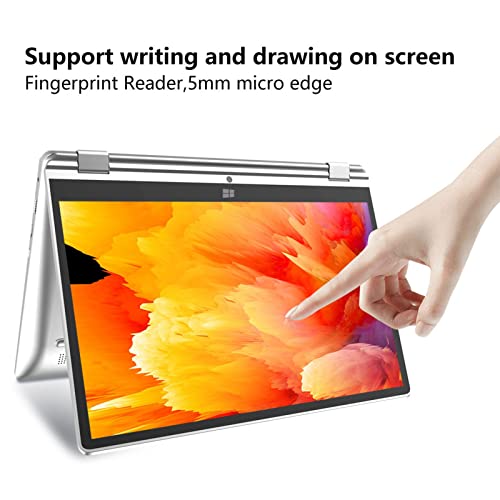 Acogedor 13.33inch Laptop, 2 in 1 Touch Screen Laptop Tablet PC for Windows11, 360 Degree Rotation 1920x1080 IPS HD Touch Screen LPDDR4 16GB RAM 256GB SSD Quad Core CPU, Fingerprint Unlock