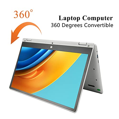 Acogedor 13.33inch Laptop, 2 in 1 Touch Screen Laptop Tablet PC for Windows11, 360 Degree Rotation 1920x1080 IPS HD Touch Screen LPDDR4 16GB RAM 256GB SSD Quad Core CPU, Fingerprint Unlock