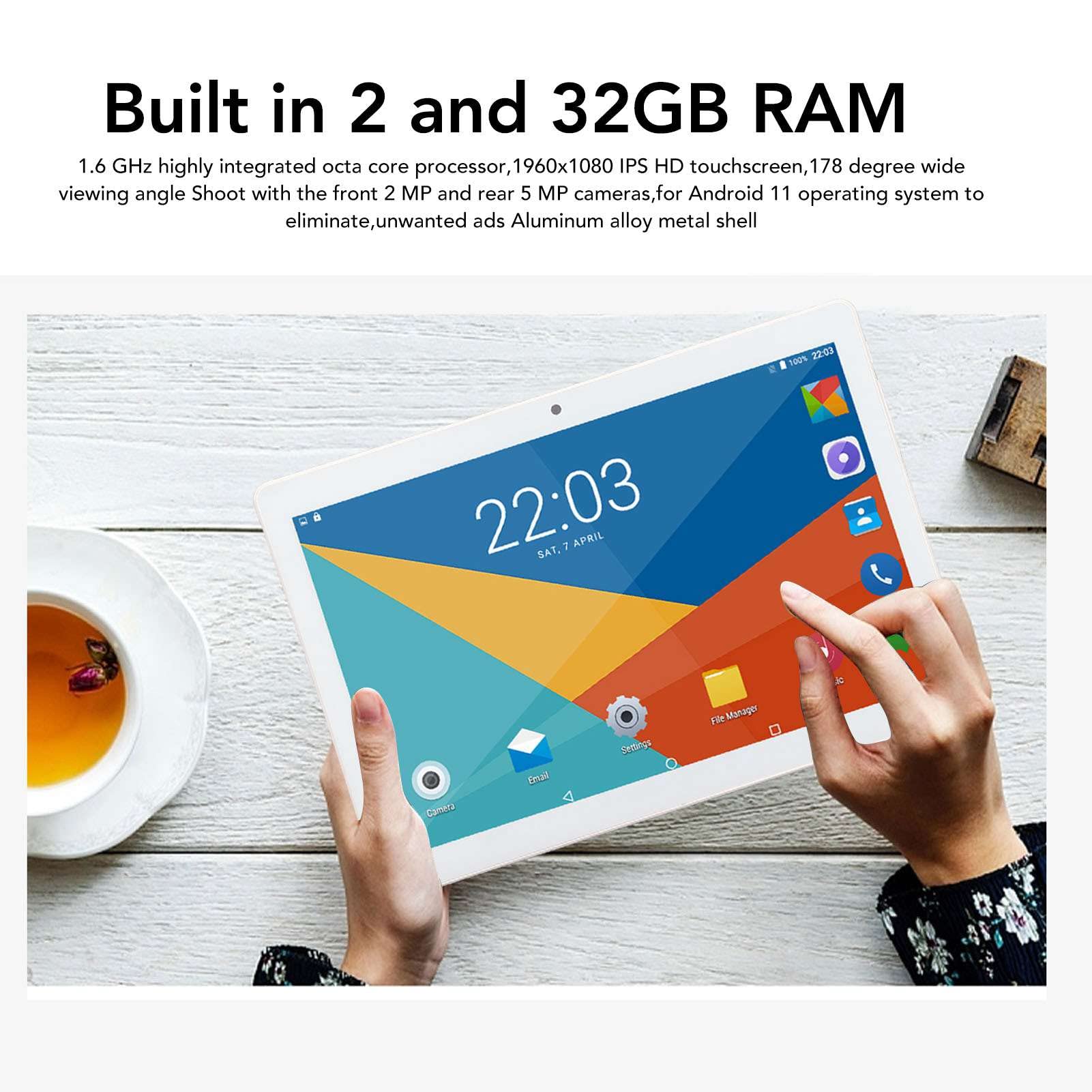 10 Inch Tablet 1080p Full HD Tablet, Powerful Octa Core Processor CPU, Dual SIM Dual Standby Call Tablet, 2GB 32GB, HD Dual Camera, IPS HD Large Screen, Big Battery Life (US Plug)