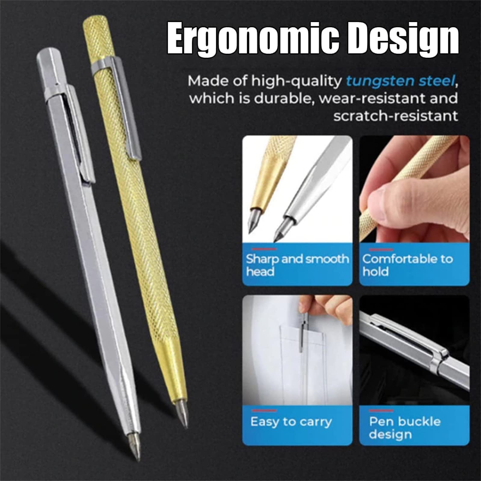 Ceramic Tile Cutter Pen, Metal Plate Glass Marking Pen, Scribe Tool, Engraved Pen for Tile/Glass/Wood/Ceramics/Metal/Gold/Welding (Gold+Silver 2pcs)