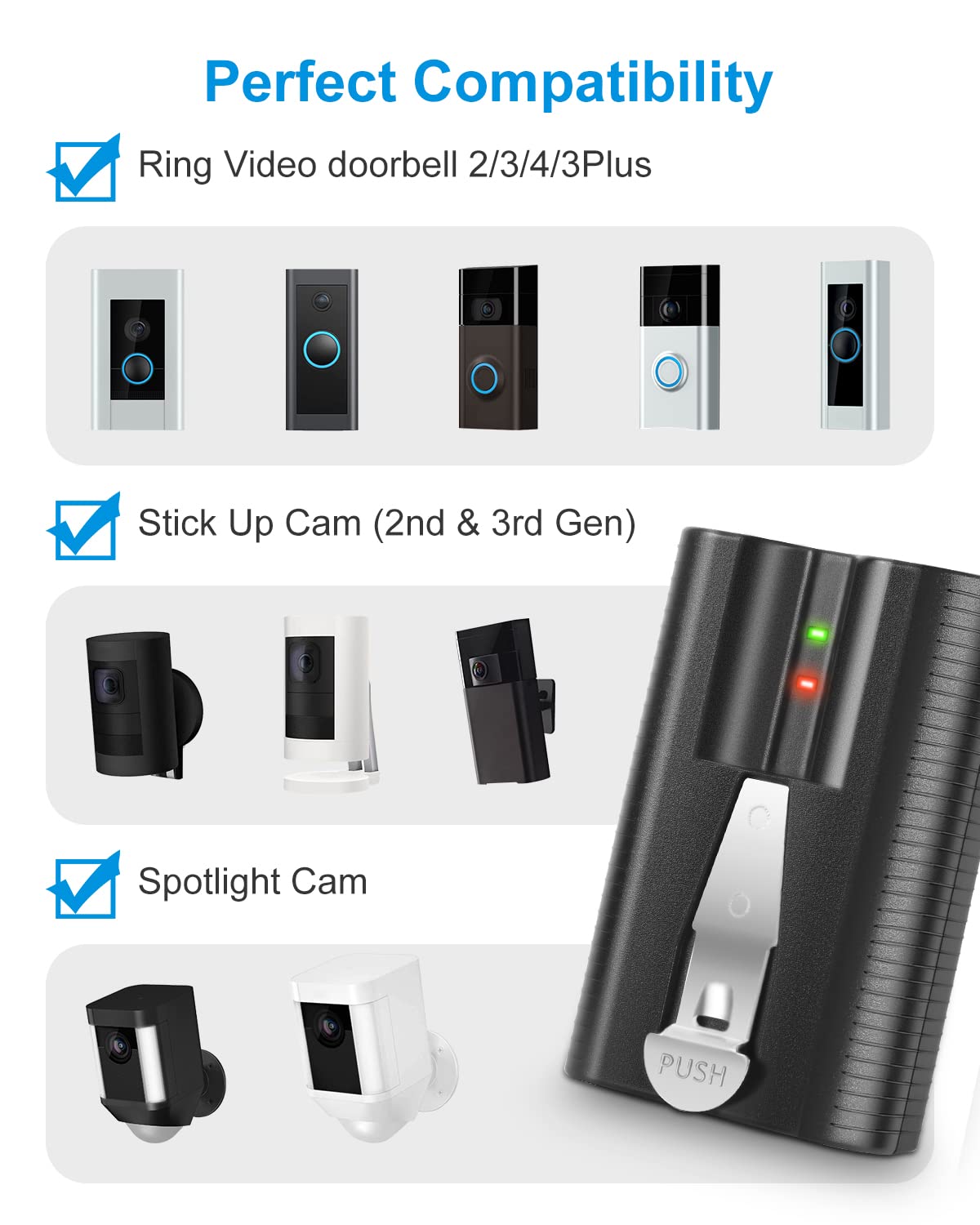 Replacement for Ring Battery Compatible with Ring-Doorbell-Camera 2/3/4/3plus, Stick Up Cam Battery (2nd and 3rd Gen), Spotlight Cam and Peephole Cam, 2Pack Rechargeable 3.65V 6040mAh Battery