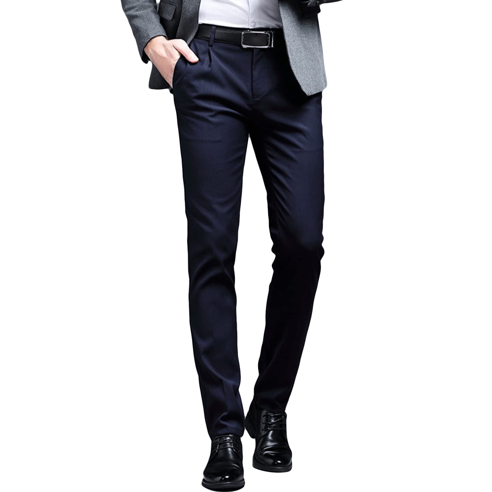 Men's Stylish Slim Fit Pant Classic Straight Leg Casual Suit Pant Lightweight Business Wrinkle Resistant Trouser (Blue,31)