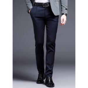 Men's Stylish Slim Fit Pant Classic Straight Leg Casual Suit Pant Lightweight Business Wrinkle Resistant Trouser (Blue,31)