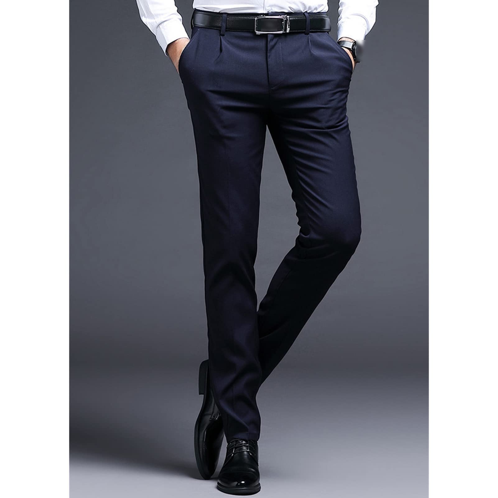 Men's Stylish Slim Fit Pant Classic Straight Leg Casual Suit Pant Lightweight Business Wrinkle Resistant Trouser (Blue,31)