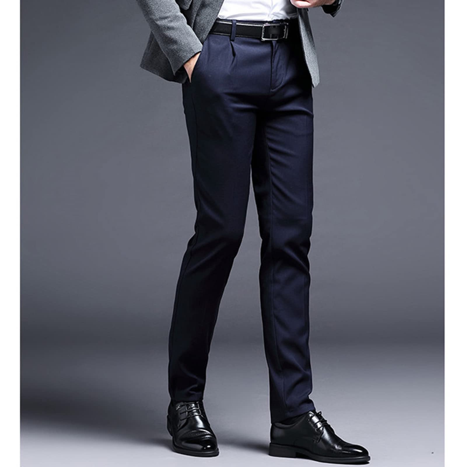 Men's Stylish Slim Fit Pant Classic Straight Leg Casual Suit Pant Lightweight Business Wrinkle Resistant Trouser (Blue,31)