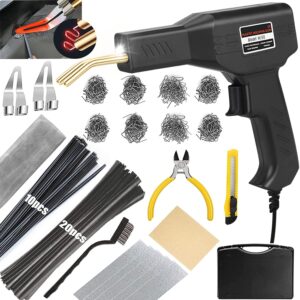 upgraded 150w plastic welder bumper repair kit,2-in-1 plastic welding kit 800pcs hot staples & 30pcs plastic welding rods,hot stapler plastic repair kit for car bumper kayak crack repairs(black)