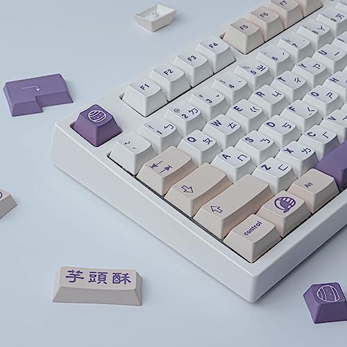 Tsungup PBT Keycaps, 142 Keys Cherry Profile Keycaps Dye Sublimation Taro Crisp Customized Keycaps for ANSI Layout Cherry MX Switches Mechanical Keyboards