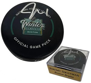 jeremy swayman autograph puck winter classic 2023 - autographed nhl pucks