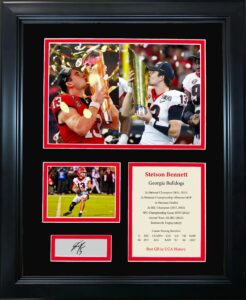 framed stetson bennett 2x national champion career highlight georgia bulldogs facsimile laser engraved signature auto college football 12"x15" photo collage