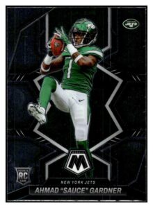 ahmad sauce"gardner rc 2022 panini mosaic #335 rookie nm+-mt+ nfl football ny jets