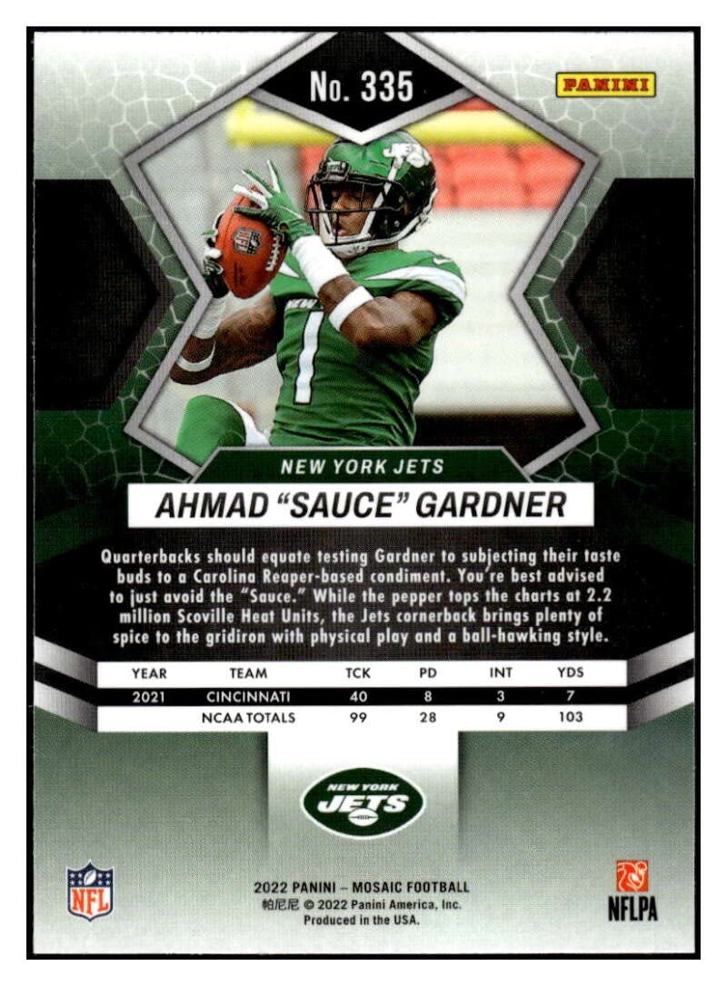 AHMAD SAUCE"GARDNER RC 2022 Panini Mosaic #335 ROOKIE NM+-MT+ NFL Football NY Jets