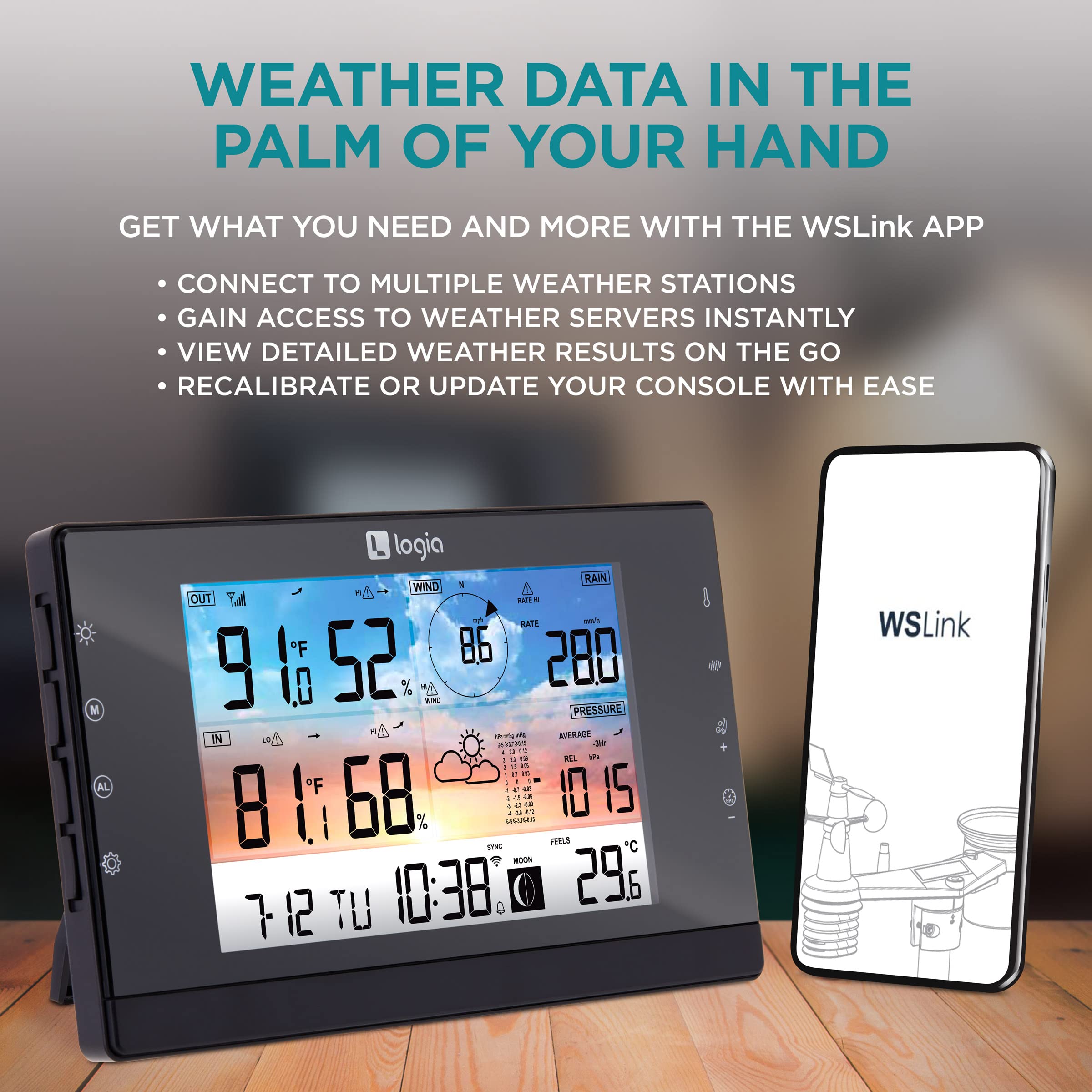 Logia 5-in-1 Wi-Fi Wireless Weather Station with Solar | Indoor/Outdoor Remote Monitoring System,Temperature, Humidity, Wind Speed/Direction, Rain & More, Wireless Console w/Forecast Data, Alerts