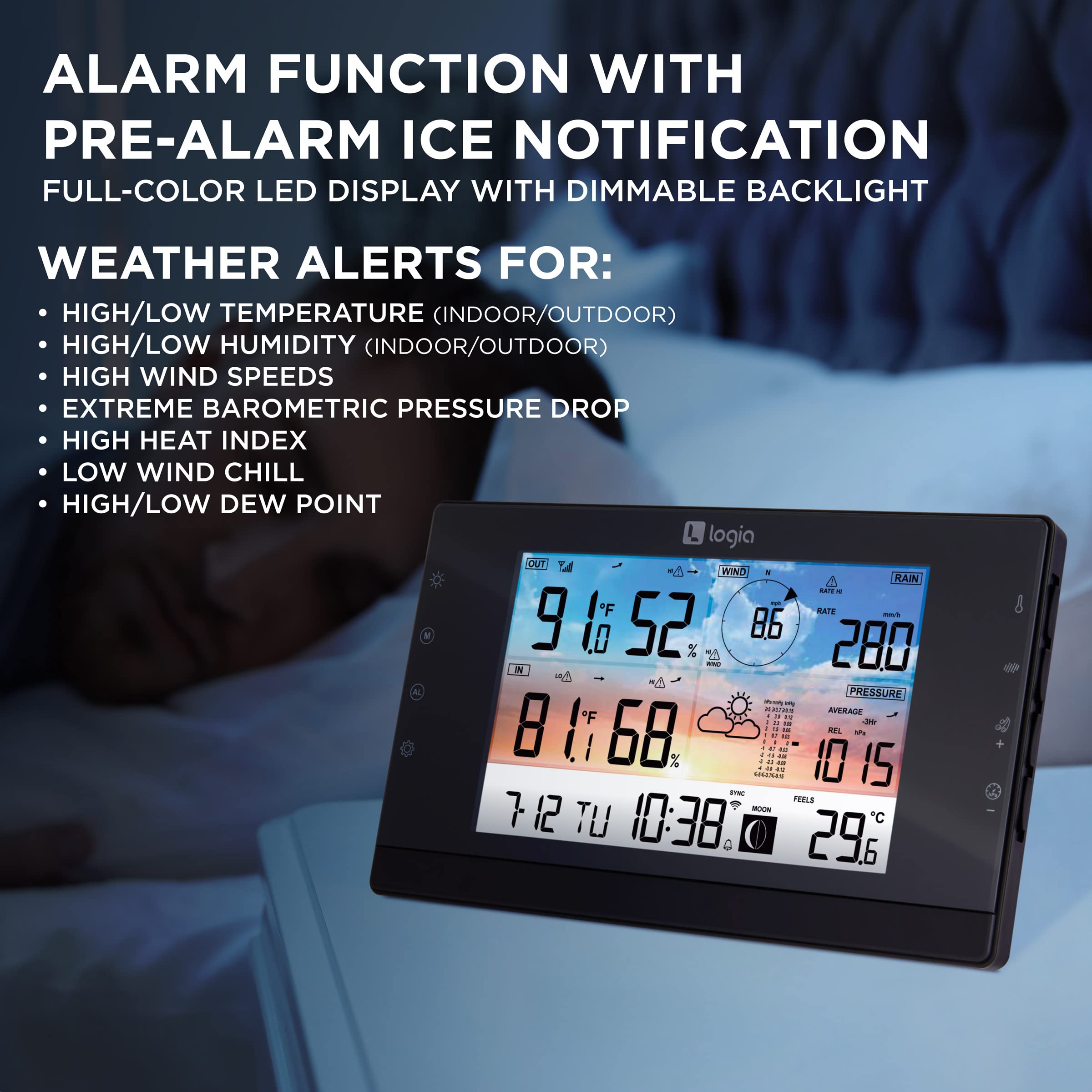 Logia 5-in-1 Wi-Fi Wireless Weather Station with Solar | Indoor/Outdoor Remote Monitoring System,Temperature, Humidity, Wind Speed/Direction, Rain & More, Wireless Console w/Forecast Data, Alerts