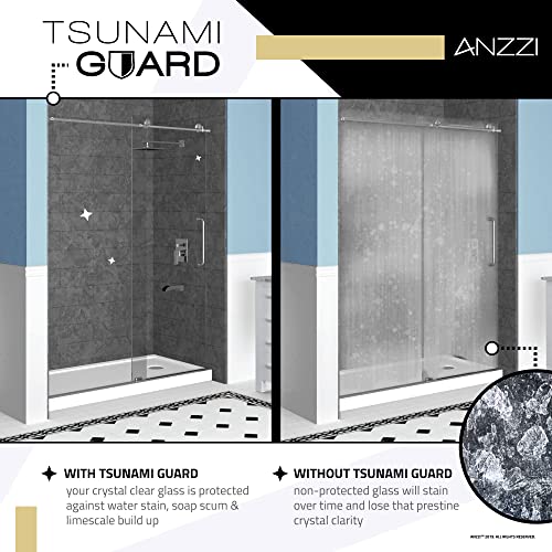 ANZZI 70-in. x 60-in. Framed Double Sliding Shower Door, Resistance Free Hinges for Smooth Opening and Closing, Clear Tempered Glass in Matte Black Finish (SD-AZ15-01MB)