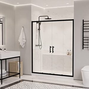 ANZZI 70-in. x 60-in. Framed Double Sliding Shower Door, Resistance Free Hinges for Smooth Opening and Closing, Clear Tempered Glass in Matte Black Finish (SD-AZ15-01MB)