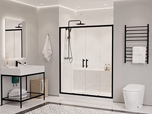 ANZZI 70-in. x 60-in. Framed Double Sliding Shower Door, Resistance Free Hinges for Smooth Opening and Closing, Clear Tempered Glass in Matte Black Finish (SD-AZ15-01MB)