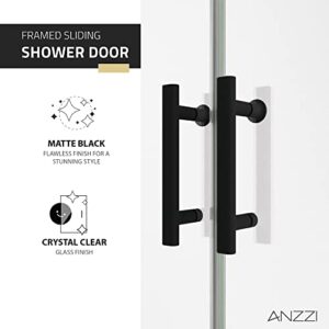 ANZZI 70-in. x 60-in. Framed Double Sliding Shower Door, Resistance Free Hinges for Smooth Opening and Closing, Clear Tempered Glass in Matte Black Finish (SD-AZ15-01MB)