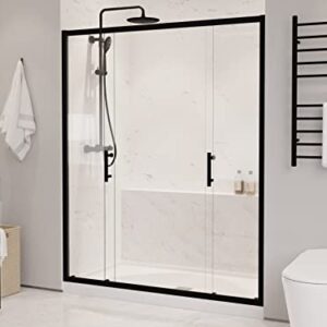 ANZZI 70-in. x 60-in. Framed Double Sliding Shower Door, Resistance Free Hinges for Smooth Opening and Closing, Clear Tempered Glass in Matte Black Finish (SD-AZ15-01MB)