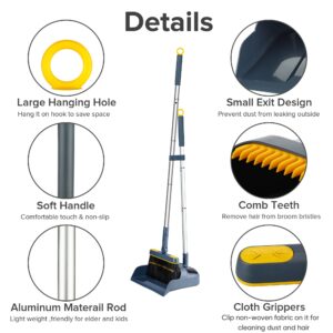 DALIPER Broom and Dustpan Set with Aluminum 54 Inches Long Handle, 180 Degree Swivel Broom and Upright Dust Pan with Hair Scraper for Home, Kitchen, Office, Outdoor, Indoor