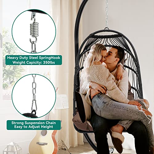 YITAHOME Hanging Egg Swing Chair Outdoor Wicker Hammock Chairs Indoor with Steel Stand UV Resistant Cushion 350lbs for Patio, Bedroom, Garden and Balcony, Brown