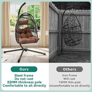 YITAHOME Hanging Egg Swing Chair Outdoor Wicker Hammock Chairs Indoor with Steel Stand UV Resistant Cushion 350lbs for Patio, Bedroom, Garden and Balcony, Brown