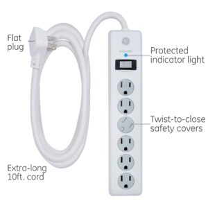 GE Power Strip Surge Protector with Flat Plug Extension Cord (15 Ft) and GE 6-Outlet Surge Protector (10 Ft) Extension Cord