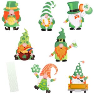 st. patrick's day yard sign decorations set, 7 pcs green leprechaun gnomes irish shamrock saint lawn garden home outdoor yard holiday decor with plastic stakes