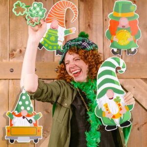 St. Patrick's Day Yard Sign Decorations Set, 7 Pcs Green Leprechaun Gnomes Irish Shamrock Saint Lawn Garden Home Outdoor Yard Holiday Decor with Plastic Stakes