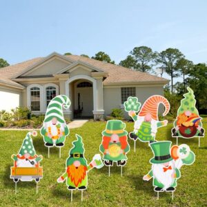 St. Patrick's Day Yard Sign Decorations Set, 7 Pcs Green Leprechaun Gnomes Irish Shamrock Saint Lawn Garden Home Outdoor Yard Holiday Decor with Plastic Stakes