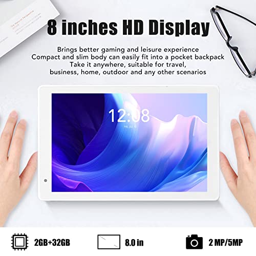 8.0 Inch Tablet, 8 Inch IPS Display Dual Cameras Tablet 2GB RAM 32GB ROM for Home for Travel (US Plug)