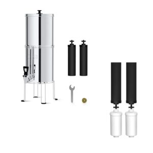 waterdrop gravity-fed water filter system with 6 filters, metal water level spigot and stand, 2.25g stainless-steel system, reduces chlorine-king tank series