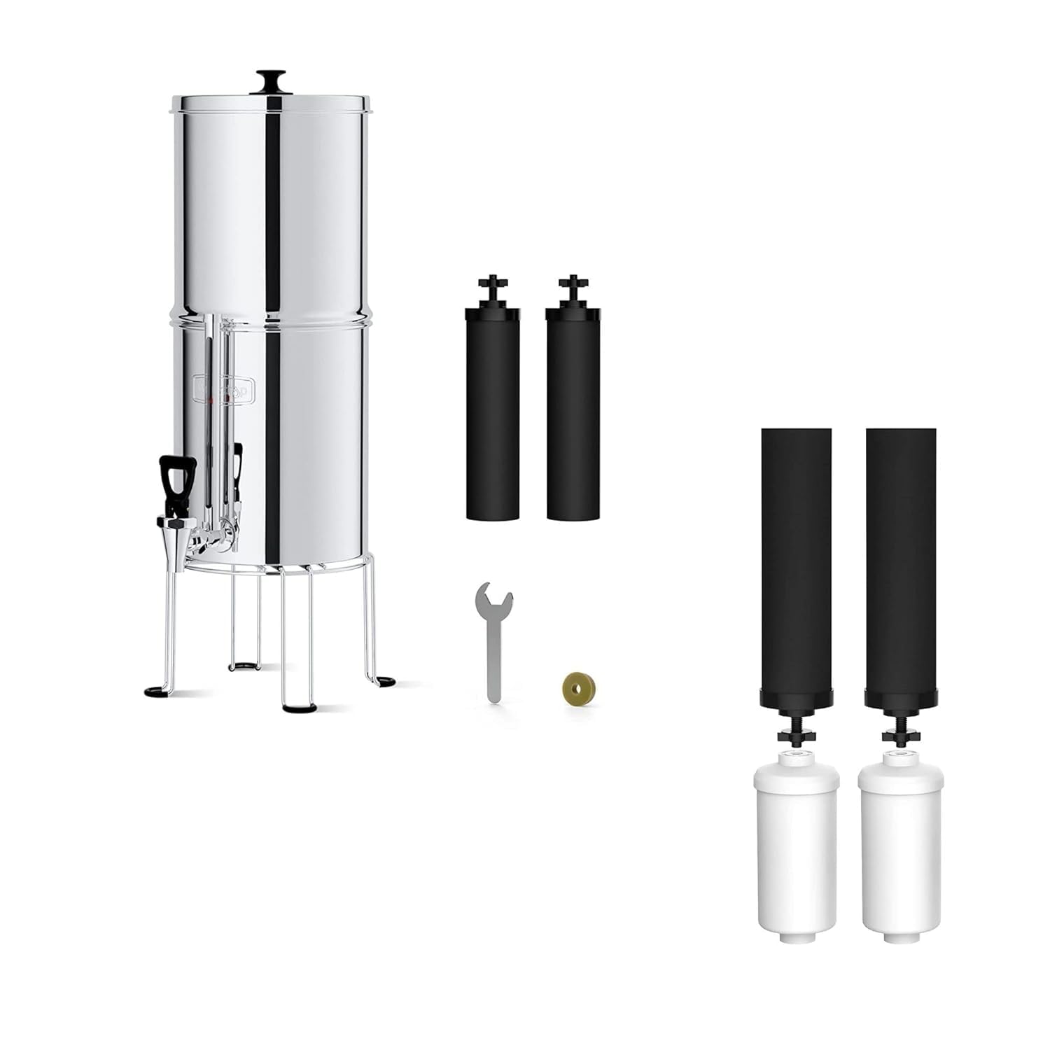 Waterdrop Gravity-fed Water Filter System with 6 Filters, Metal Water Level Spigot and Stand, 2.25G Stainless-Steel System, Reduces Chlorine-King Tank Series