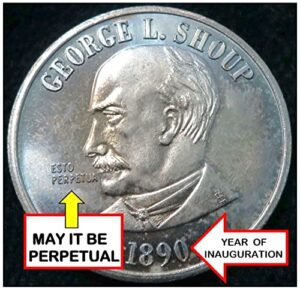 1890 e fine medal commemorating idaho statehood & george shoup (terr. governor, first senator) medal seller perfect uncirculated