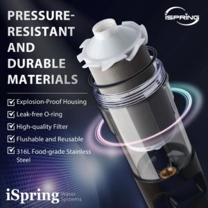 iSpring WSP500ARJ Spin-Down Sediment Water Filter, Upgraded Jumbo Size, Large Capacity, Reusable with Touch-Screen Auto Flushing Module, Brass Top Clear Housing, 500 Microns