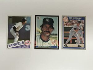 1985 don mattingly card lot with 1985 donruss #295, 1985 fleer #133, 1985 topps #665 cards (nrmt/mt)