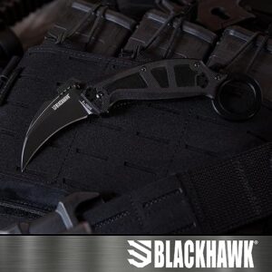 BLACKHAWK Garra III Knife Karambit Tactical Sideliner, 2-1/4 Inch D2 Tool Steel Blade, Black G10 Handles, BH15G3201BK