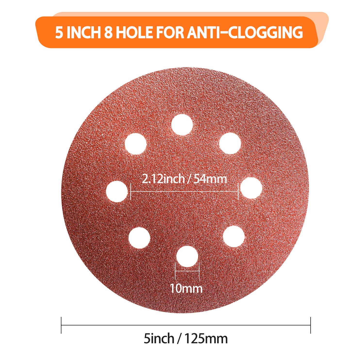 Seayoon 100 PCS 5 Inch Sanding Discs, 8 Hole Hook and Loop Sandpaper 60 80 120 180 240 320 400 Assorted Grits Sand Paper for Random Orbital Sander