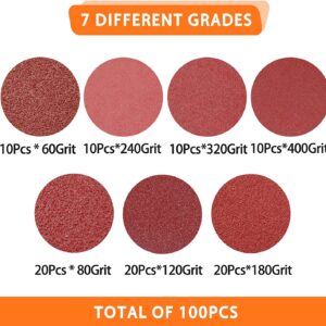 Seayoon 100 PCS 5 Inch Sanding Discs, 8 Hole Hook and Loop Sandpaper 60 80 120 180 240 320 400 Assorted Grits Sand Paper for Random Orbital Sander