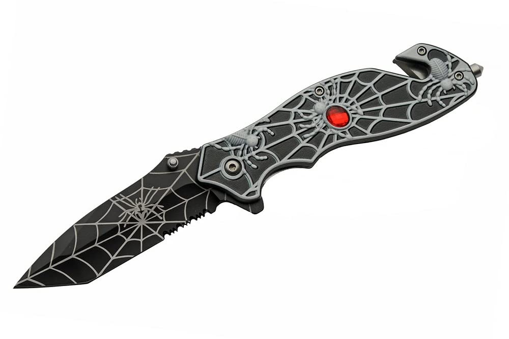 RRS Black Widow Spider Gothic Fantasy Tanto Pocket Knife with Clip