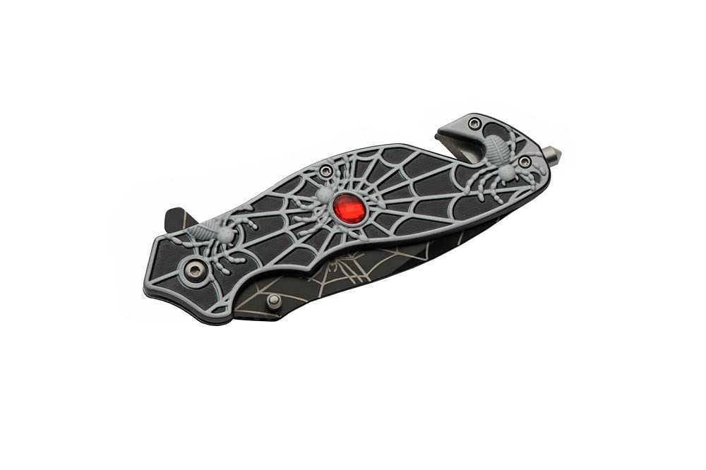 RRS Black Widow Spider Gothic Fantasy Tanto Pocket Knife with Clip