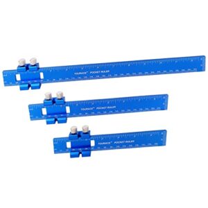 tourace aluminum woodworking rulers with slide stop (3 pcs) precision pocket ruler metal t track ruler, square ruler inch and metric marking measuring scribing ruler